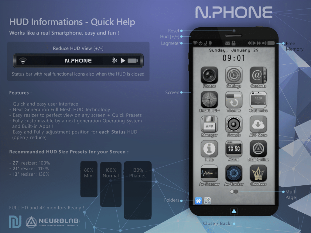 N.PHONE HUD – Technical specifications – N.Phone
